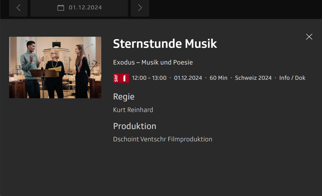 Project “Exodus” with students of ZHdK on “Sternstunde Musik” | ZHdK.ch